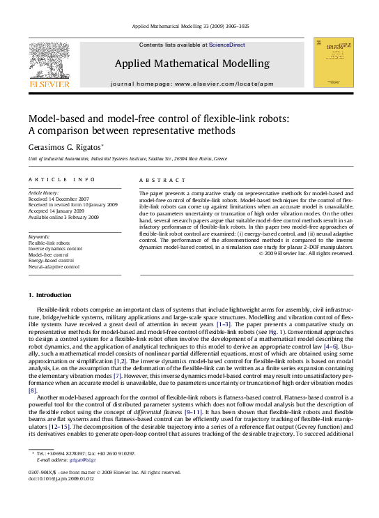 (PDF) Model-based and model-free control of flexible-link robots: A comparison between ...