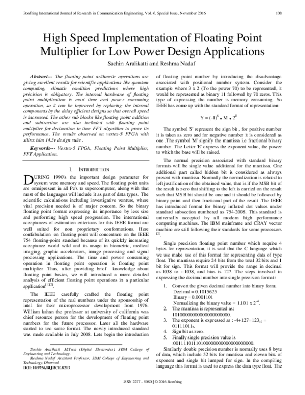 (PDF) High Speed Implementation of Floating Point Multiplier for Low Power Design Applications