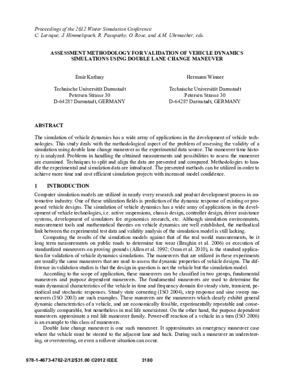 (PDF) Assessment Methodology for Validation of Vehicle Dynamics Simulations Using Double Lane ...