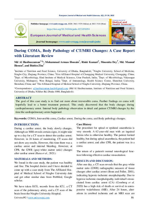 (PDF) During COMA, Body Pathology of CT/MRI Changes: A Case Report with ...