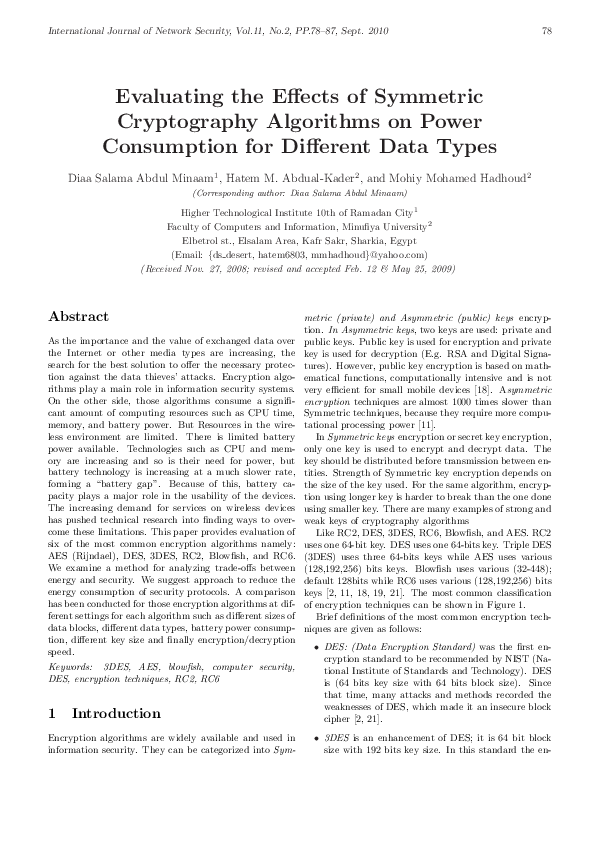 Pdf Symmetric Cryptography S Power Consumption Impact