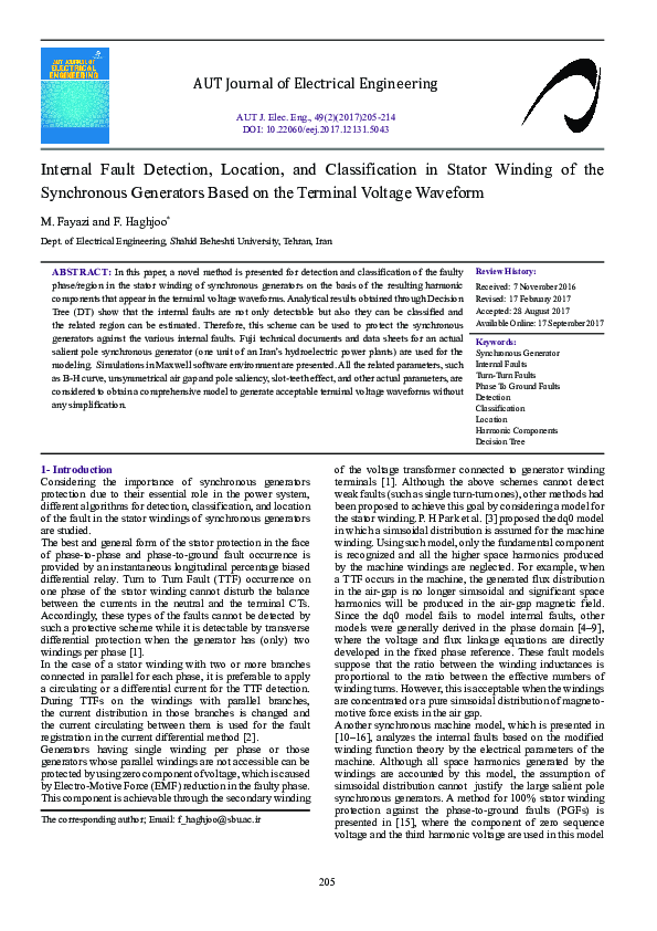 Pdf Internal Fault Detection Location And Classification In Stator