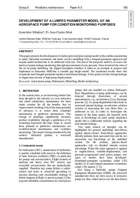 (PDF) Development of a lumped parameter model of an aerospace pump for condition monitoring purposes
