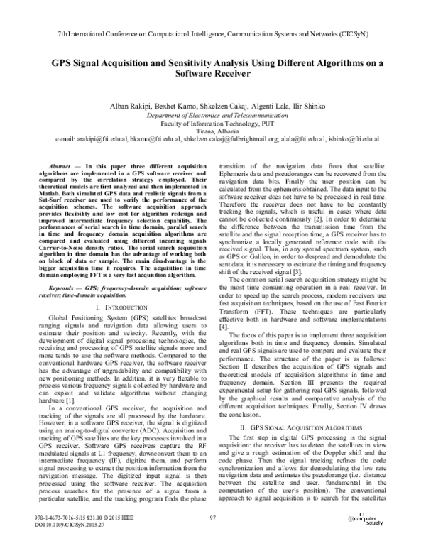 (PDF) GPS Signal Acquisition and Sensitivity Analysis Using Different ...