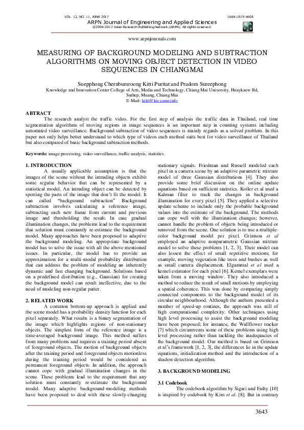 Pdf Measuring Of Background Modeling And Subtraction Algorithms On