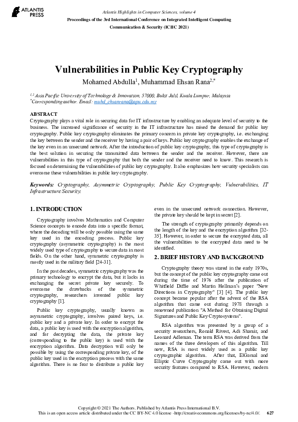 (PDF) Vulnerabilities in Public Key Cryptography