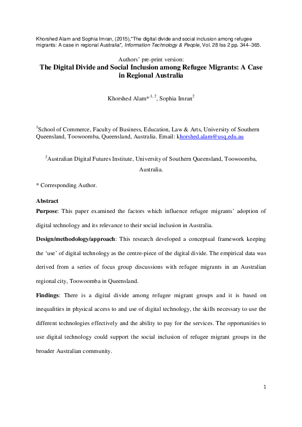 (PDF) The digital divide and social inclusion among refugee migrants