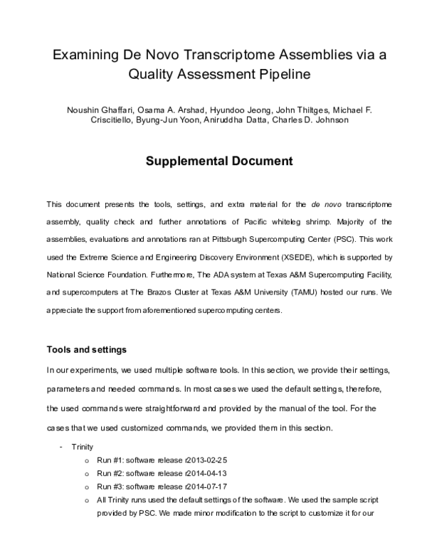 (PDF) Examining De Novo Transcriptome Assemblies via a Quality ...