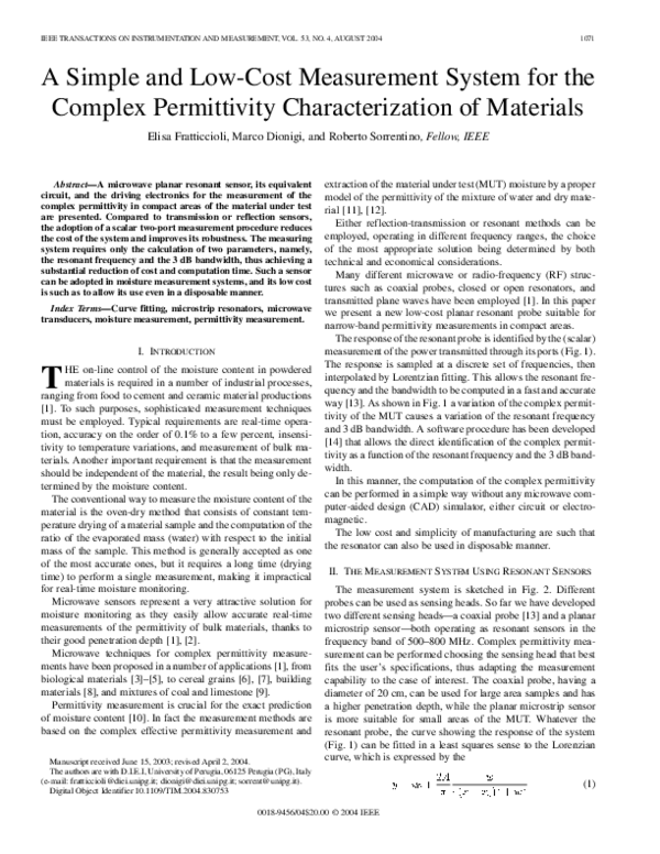 (PDF) A simple and low-cost measurement system for the complex permittivity characterization of ...