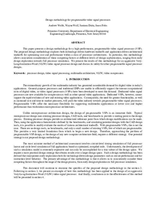 (PDF) Design Methodology for Programmable Video Signal Processors
