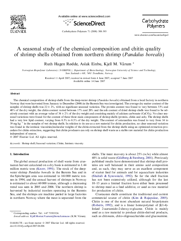 (PDF) A seasonal study of the chemical composition and chitin quality ...