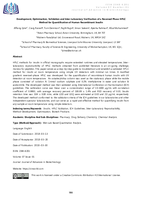 (PDF) Development, Optimisation, Validation and Inter-Laboratory Verification of a Reversed ...