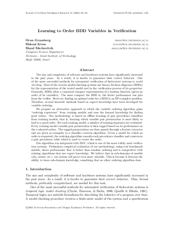 (PDF) Learning to Order BDD Variables in Verification