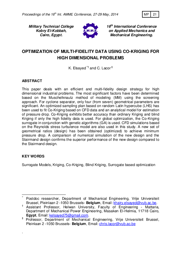Pdf Optimization Of Multi Fidelity Data Using Co Kriging For High