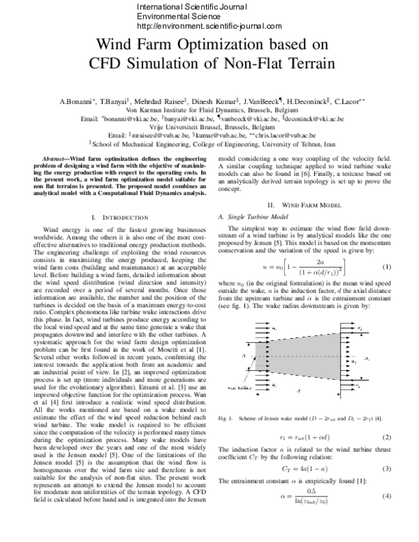 (PDF) Wind Farm Optimization based on CFD Simulation of Non-Flat Terrain