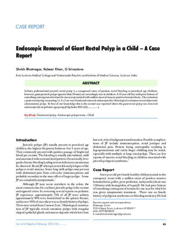 (PDF) Endoscopic Removal of Giant Rectal Polyp in a Child – A Case Report