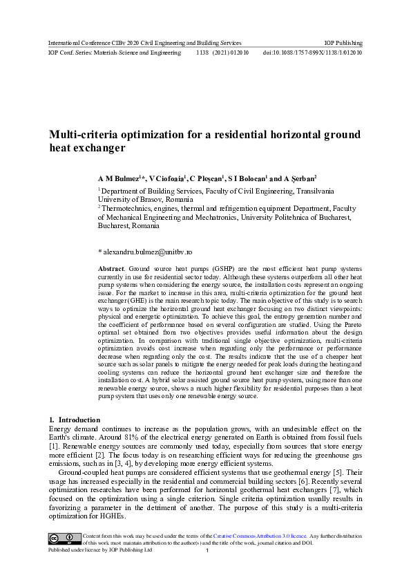 (PDF) Multi-criteria optimization for a residential horizontal ground heat exchanger