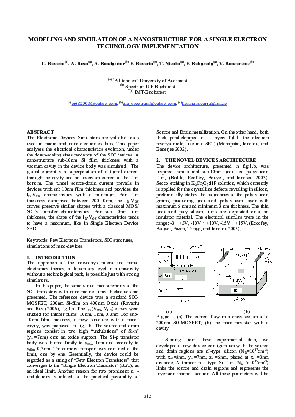 Pdf Modeling And Simulation Of A Nanostructure For A Single Electron Technology Implementation