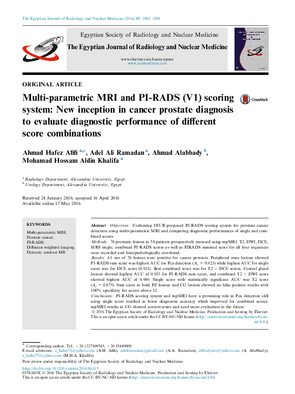 Pdf Multi Parametric Mri And Pi Rads V1 Scoring System New