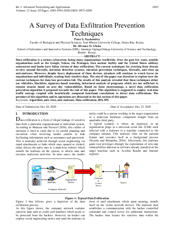 (PDF) A Survey Of Data Exfiltration Prevention Technique