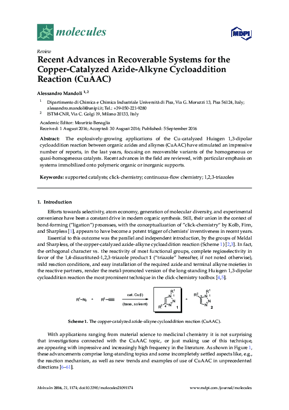 (PDF) Recent Advances in Recoverable Systems for the Copper-Catalyzed ...