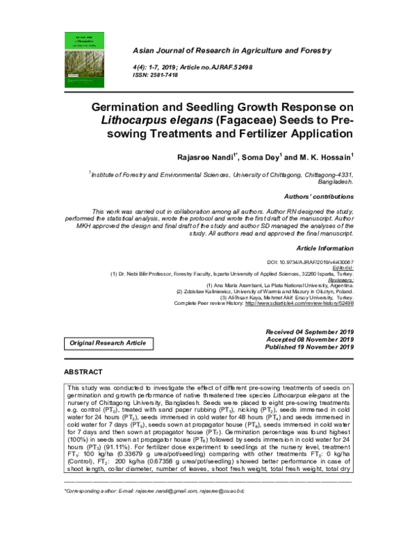 (PDF) Germination and Seedling Growth Response on Lithocarpus elegans ...