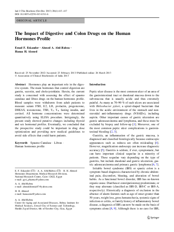 (PDF) The Impact of Digestive and Colon Drugs on the Human Hormones Profile