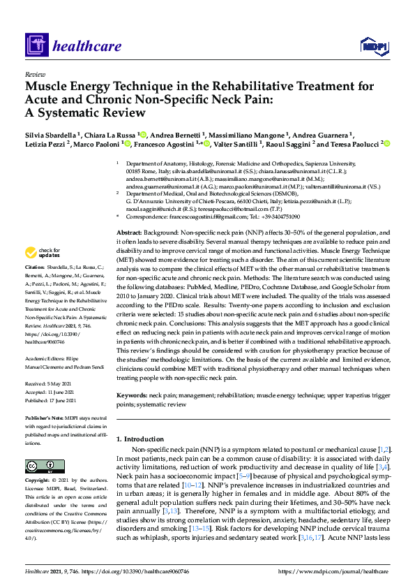 (PDF) Muscle Energy Technique in the Rehabilitative Treatment for Acute ...
