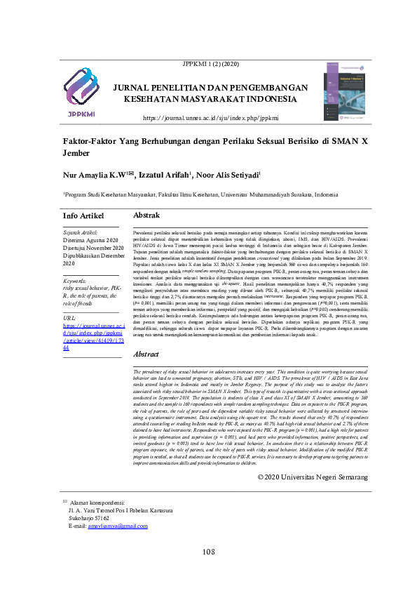 (PDF) Perilaku Seksual Berisiko di SMAN X Jember