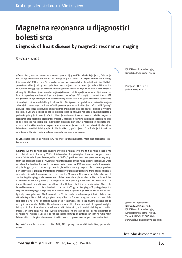 (PDF) Magnetna rezonanca u dijagnostici bolesti srca