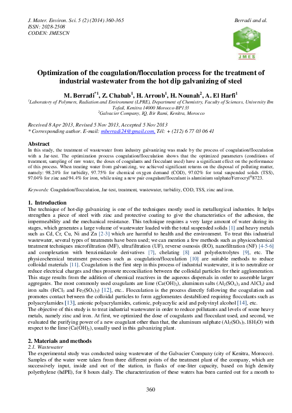 (PDF) Optimization of the coagulation/flocculation process for the treatment of industrial ...