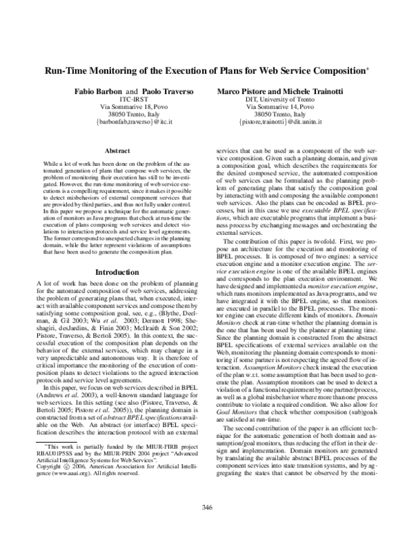 (PDF) Run-time monitoring of the execution of plans for web service composition | Michele ...