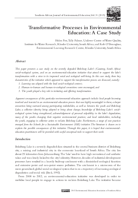(PDF) Transformative Processes in Environmental Education: A Case Study
