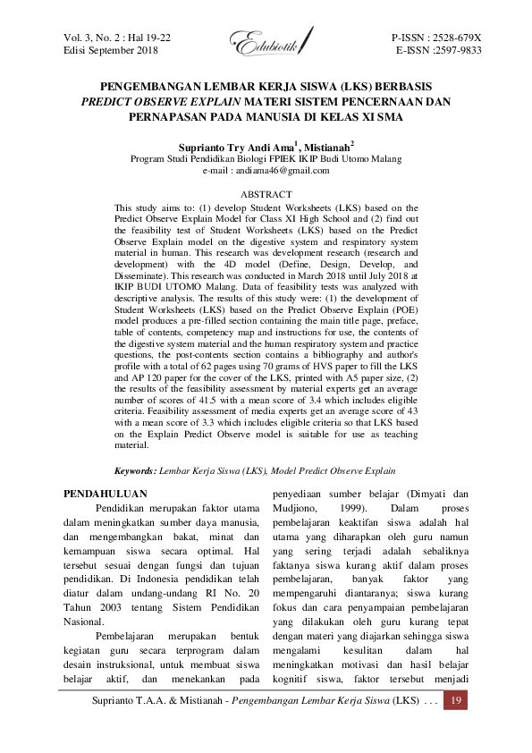 (PDF) Pengembangan Lembar Kerja Siswa (LKS) Berbasis Poe Predict Observe Explain Pada Materi ...