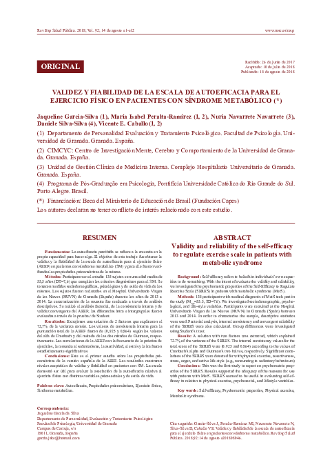 Pdf [validity And Reliability Of The Self Efficacy To Regulate