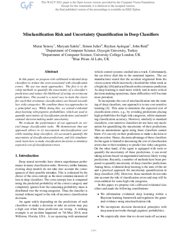 (PDF) Misclassification Risk and Uncertainty Quantification in Deep Classifiers