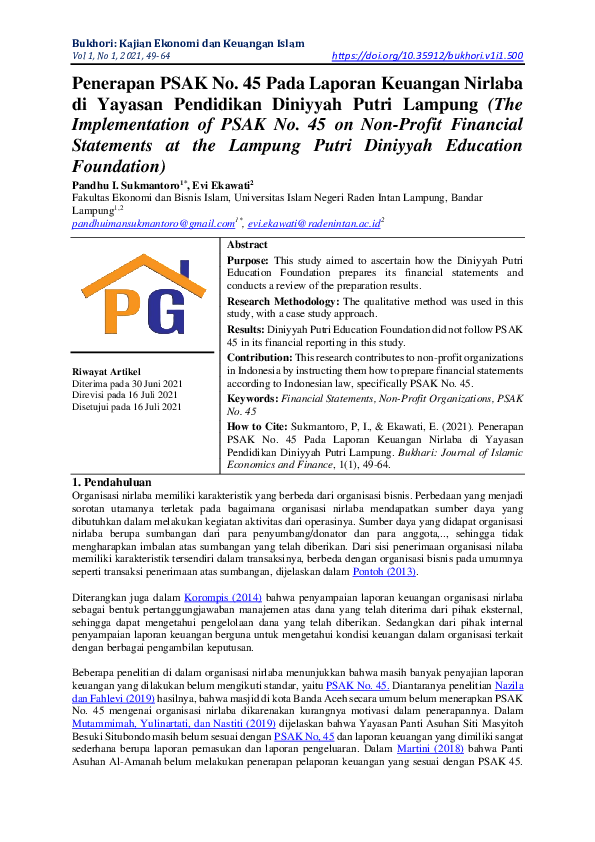 (PDF) Penerapan PSAK No. 45 Pada Laporan Keuangan Nirlaba di Yayasan ...