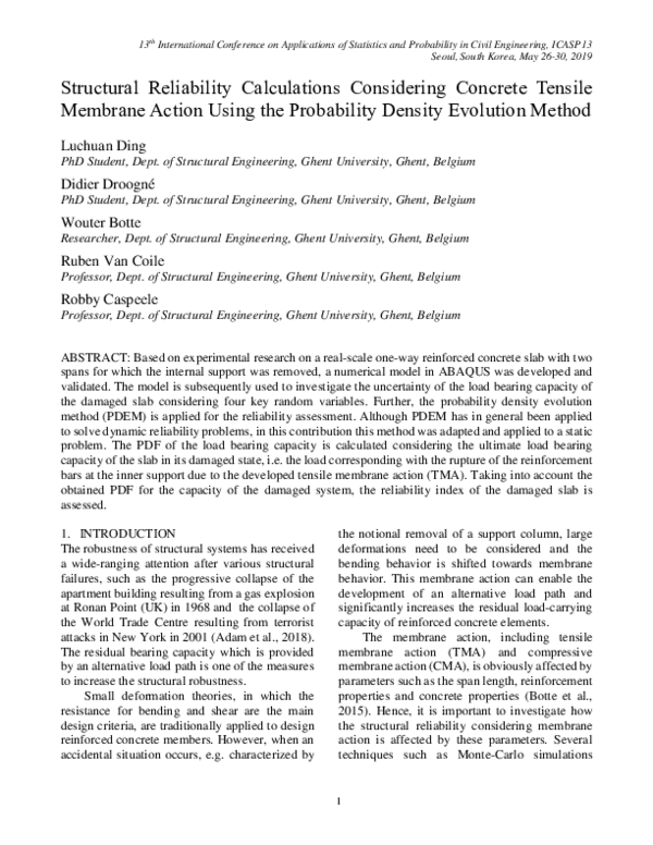 (PDF) Structural Reliability Calculations Considering Concrete Tensile Membrane Action Using the ...