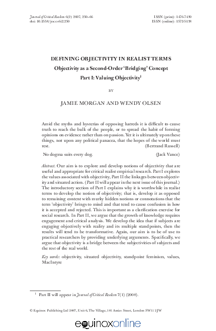 (PDF) DefininG oBjectiVitY in realist terms objectivity as a second-order ‘Bridging’ concept ...
