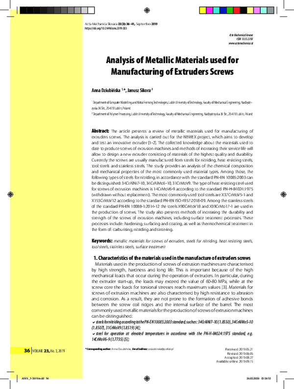 (PDF) Analysis of Metallic Materials used for Manufacturing of ...