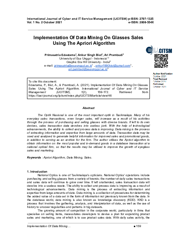 (PDF) Implementation Of Data Mining On Glasses Sales Using The Apriori Algorithm