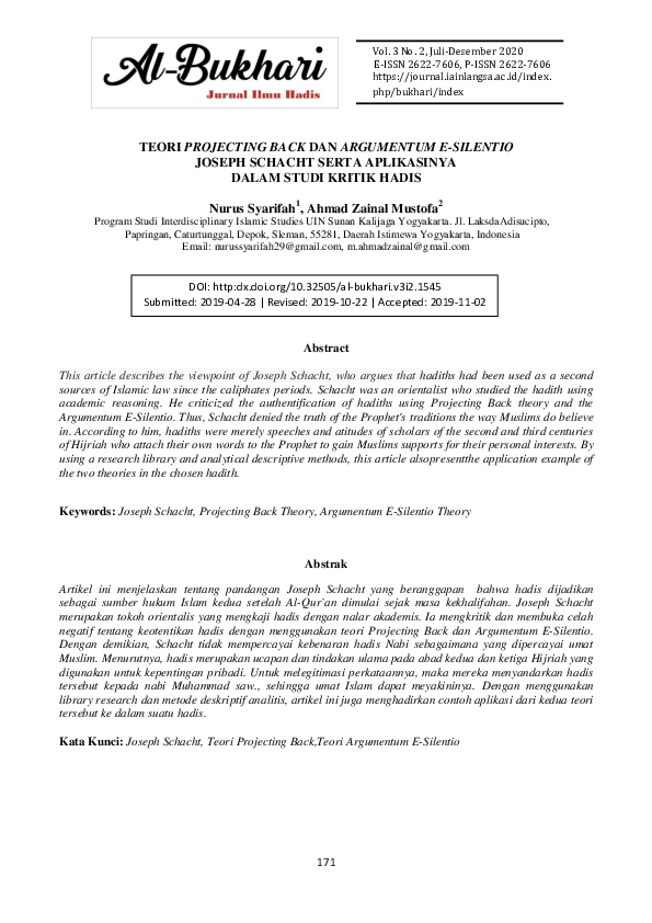 (PDF) Teori Projecting Back dan Argumentum E-Silentio Joseph Schact ... (PDF) Teori Projecting Back dan Argumentum E-Silentio Joseph Schact ...