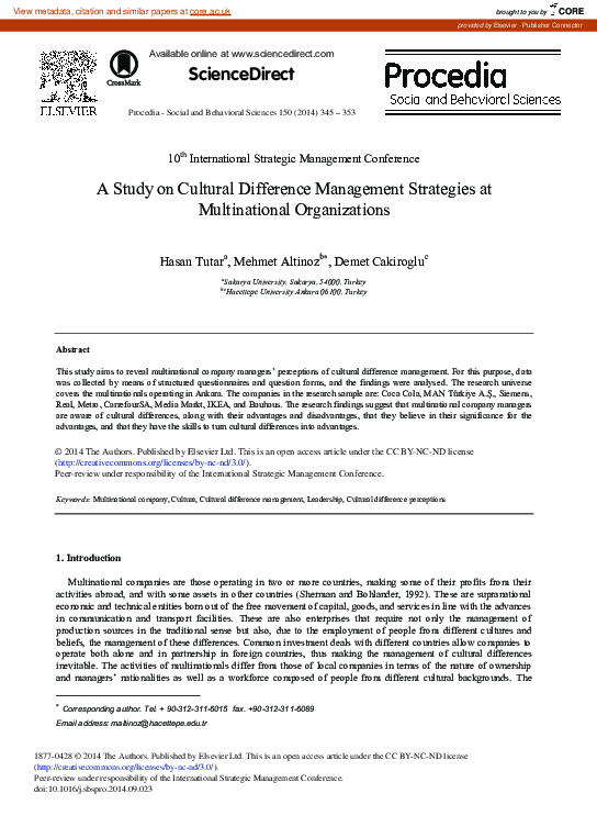 (PDF) A Study on Cultural Difference Management Strategies at ...