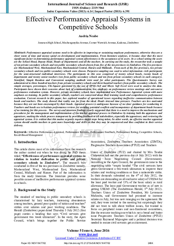 (PDF) Effective Performance Appraisal Systems in Competitive Schools