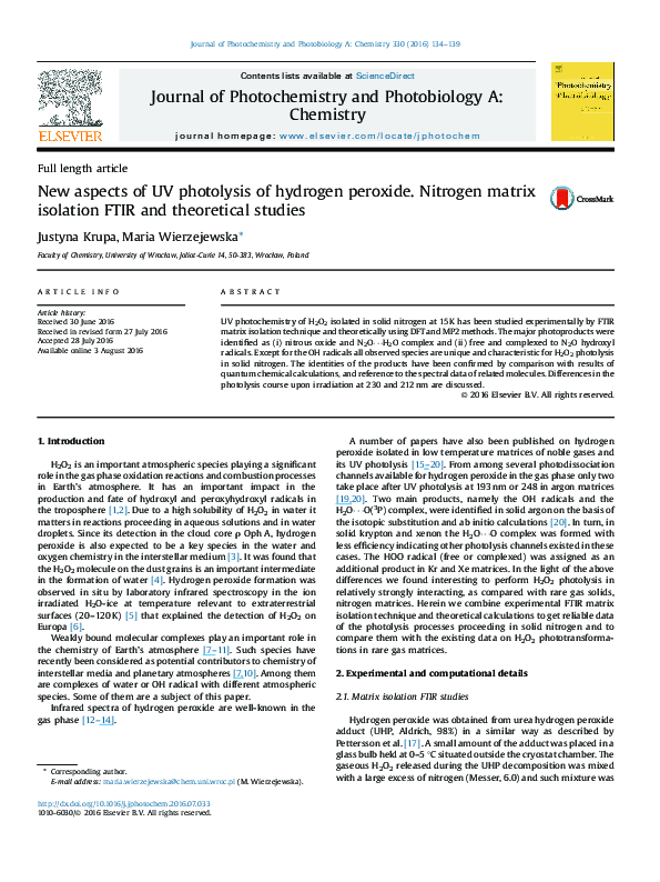 (PDF) New aspects of UV photolysis of hydrogen peroxide. Nitrogen ...
