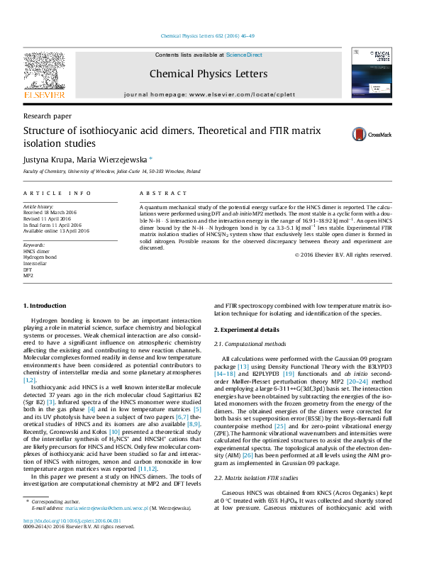(PDF) Structure of isothiocyanic acid dimers. Theoretical and FTIR ...