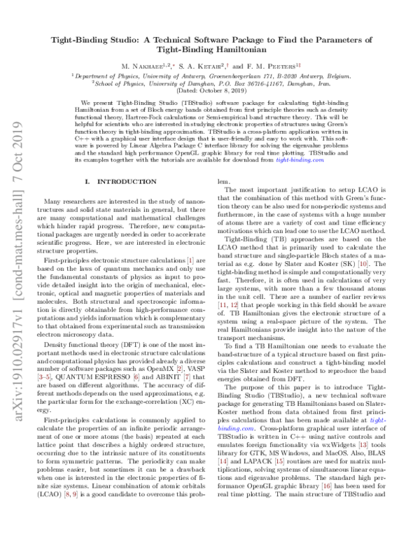 (PDF) Tight-Binding Studio: A technical software package to find the parameters of tight-binding ...