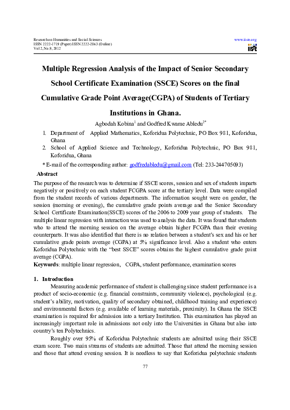(PDF) Multiple Regression Analysis of the Impact of Senior Secondary ...