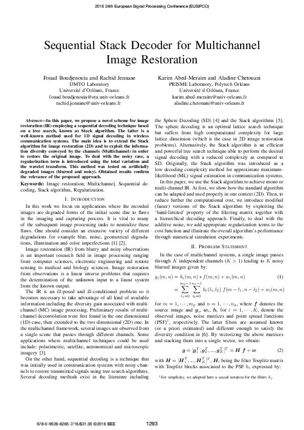 (PDF) Sequential stack decoder for multichannel image restoration