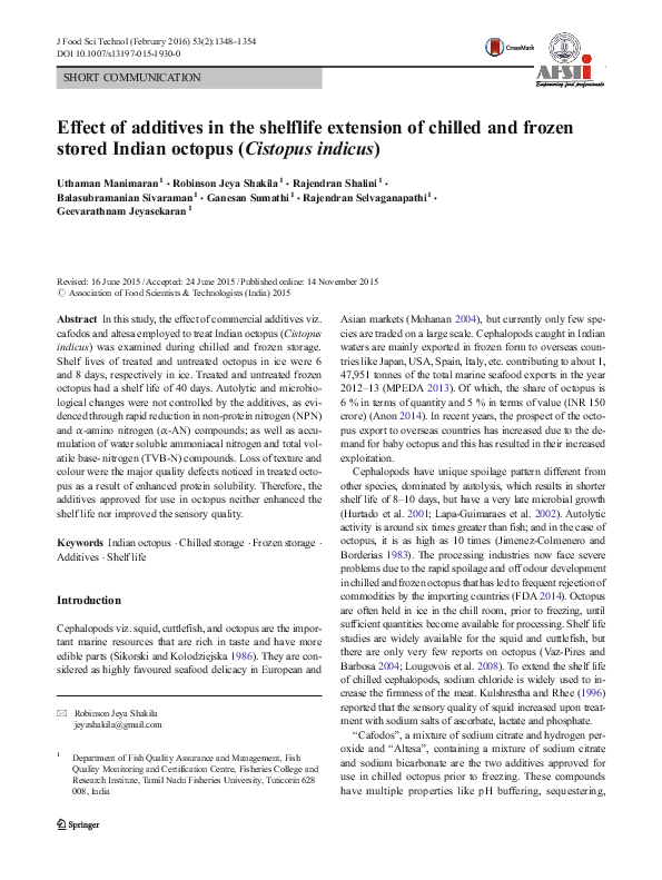 (PDF) Effect of additives in the shelflife extension of chilled and ...